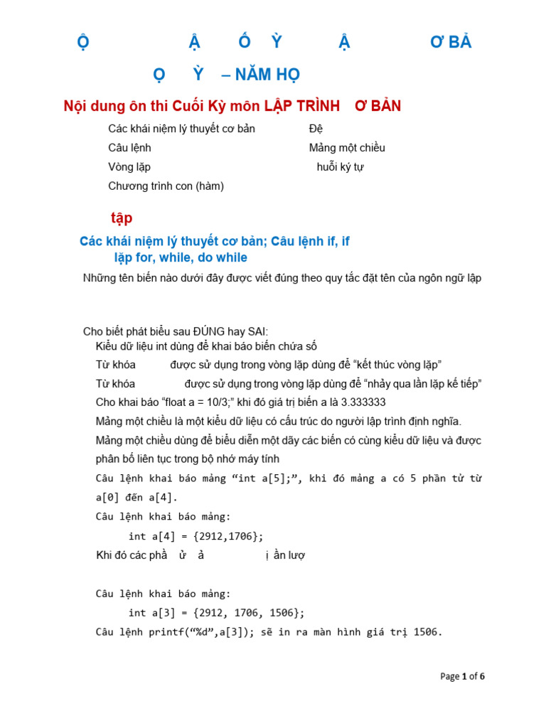 OnTap - Cuoi Ky - HK1 - 2023 - 2024 | PDF