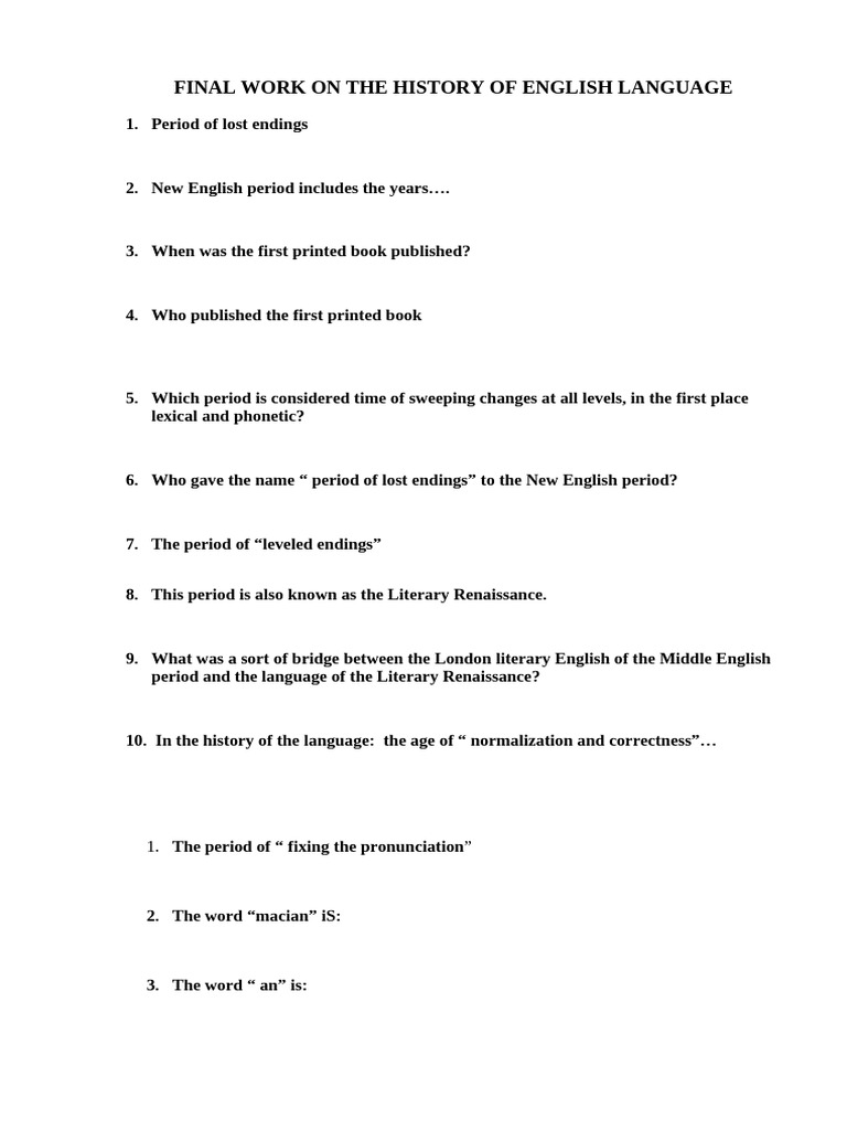 History English Final Questions | PDF | English Language | Stress ... History English Final Questions | PDF | English Language | Stress ...
