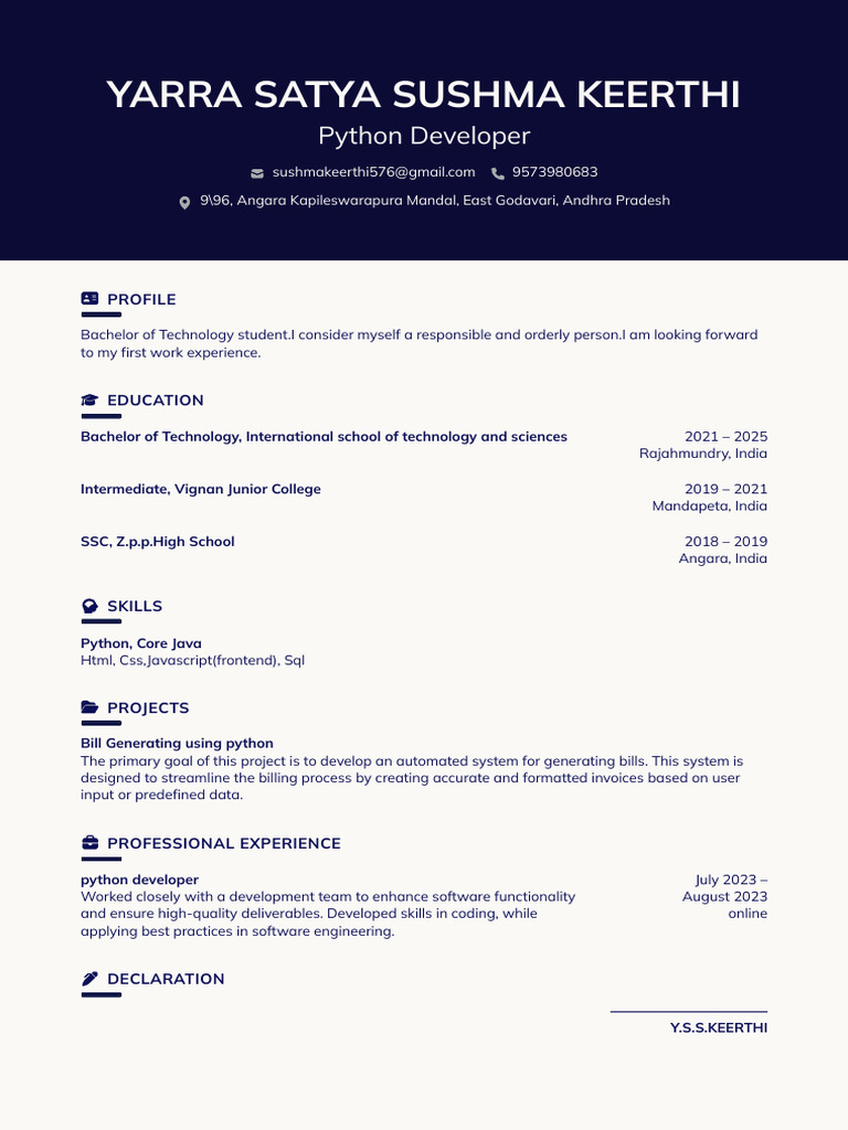 Python Developer Profile: Sushma Keerthi | PDF