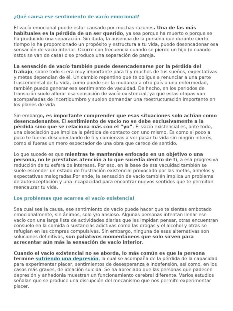Qué Causa Ese Sentimiento de Vacío Emocional 2023 | PDF | Vacío | Cerebro