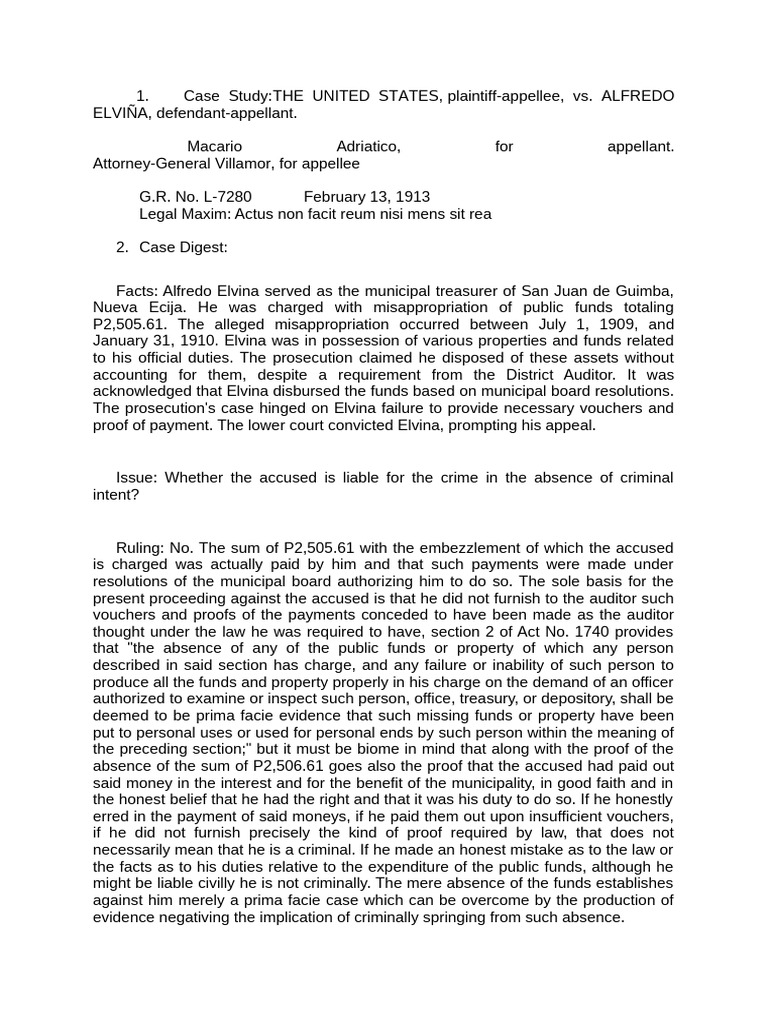 US v. Elvina: Misappropriation Case Analysis | PDF | Mens Rea | Misconduct