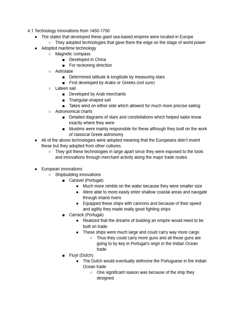 Unit 4 Heimler Notes | PDF | Trade | Ships