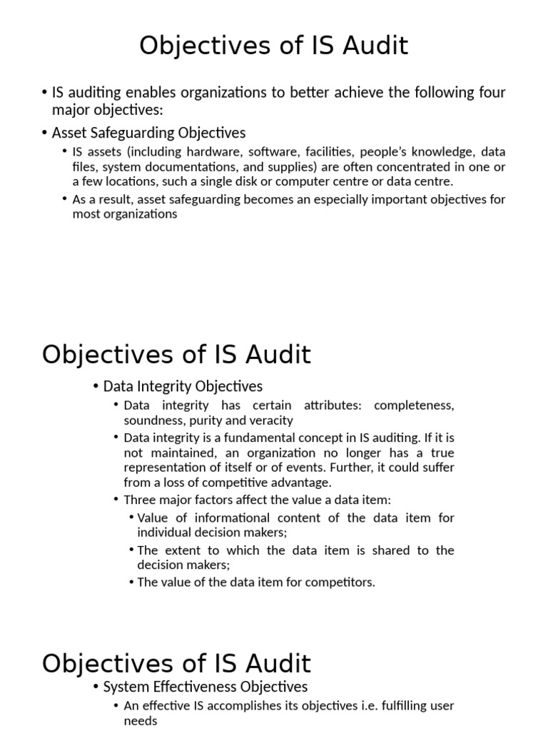 4 Objectives Of Information System Audit 22 07 2024 Pdf Audit Internal Control
