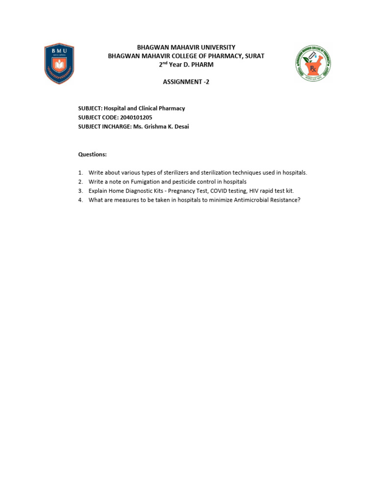 Hospital Pharmacy Assignment Overview | PDF