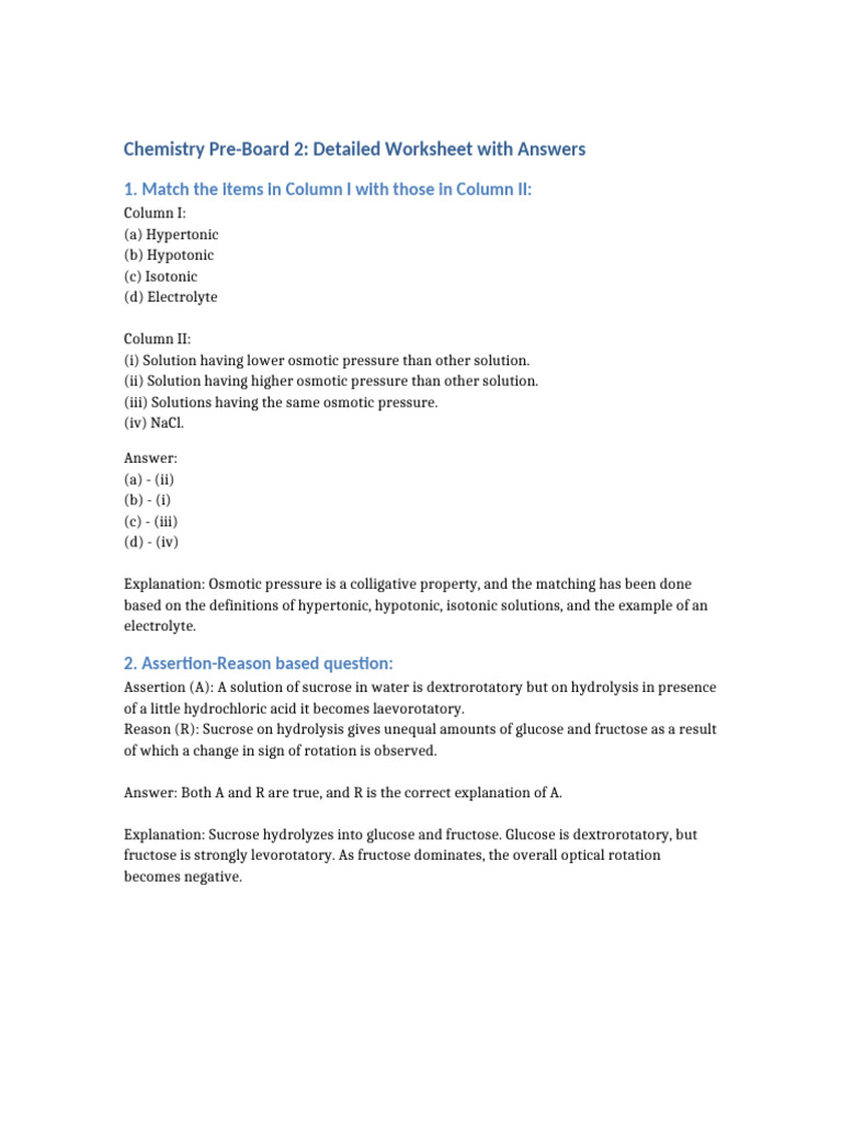 Chemistry Pre-Board Worksheet | PDF