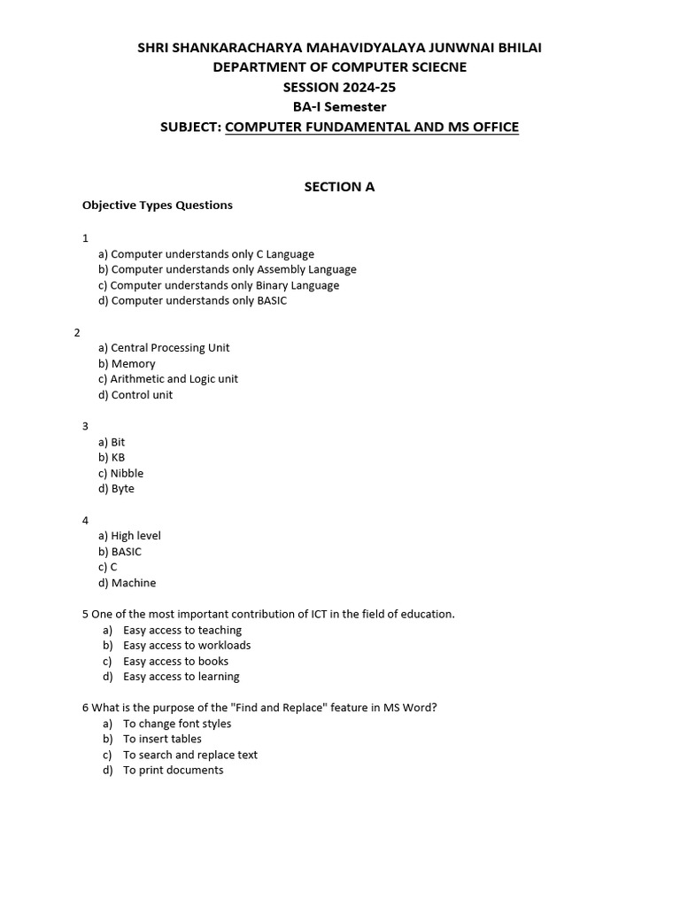 BA I Sem Computer Fundamentals and MS Office | PDF | Computing | Byte