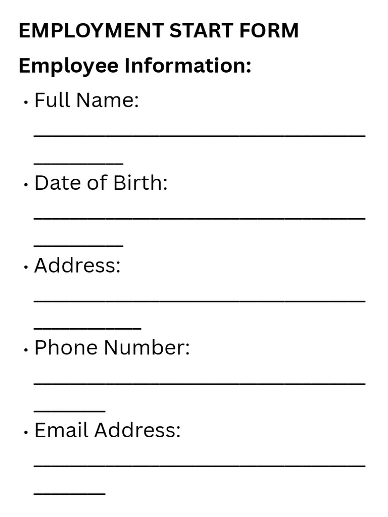Employment Start Form-1 | PDF