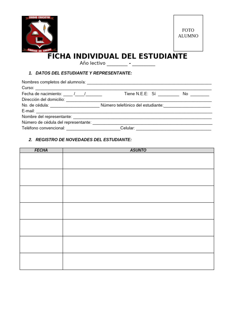 Ficha Datos Personales Estudiante | PDF