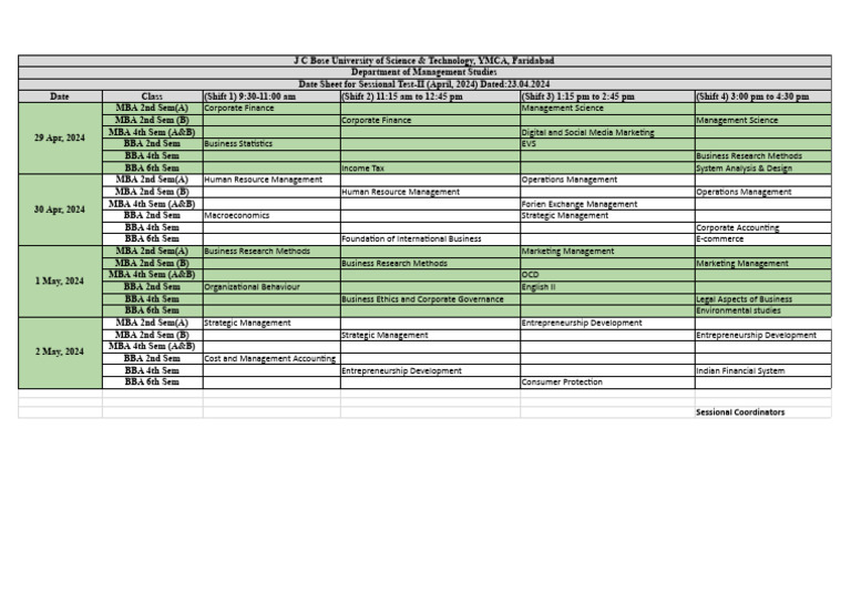 MBA & BBA Sessional Test Schedule | PDF | Master Of Business ...