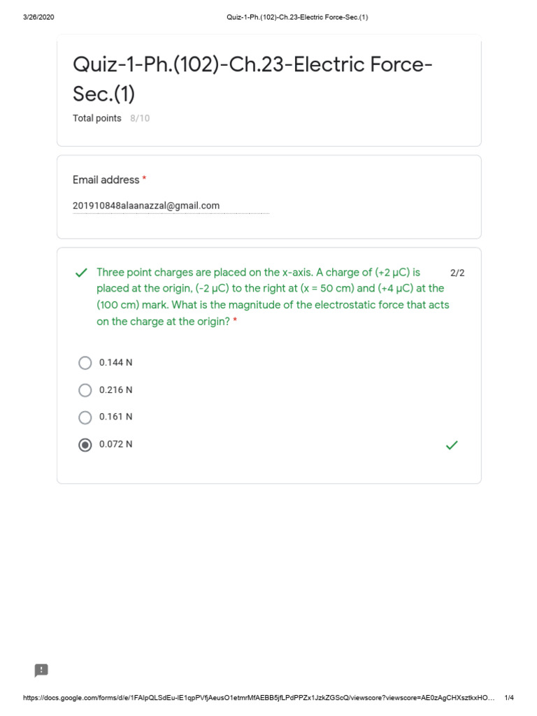Quiz-1-Ph. (102) - Ch.23-Electric Force-Sec. | PDF | Force | Classical ...