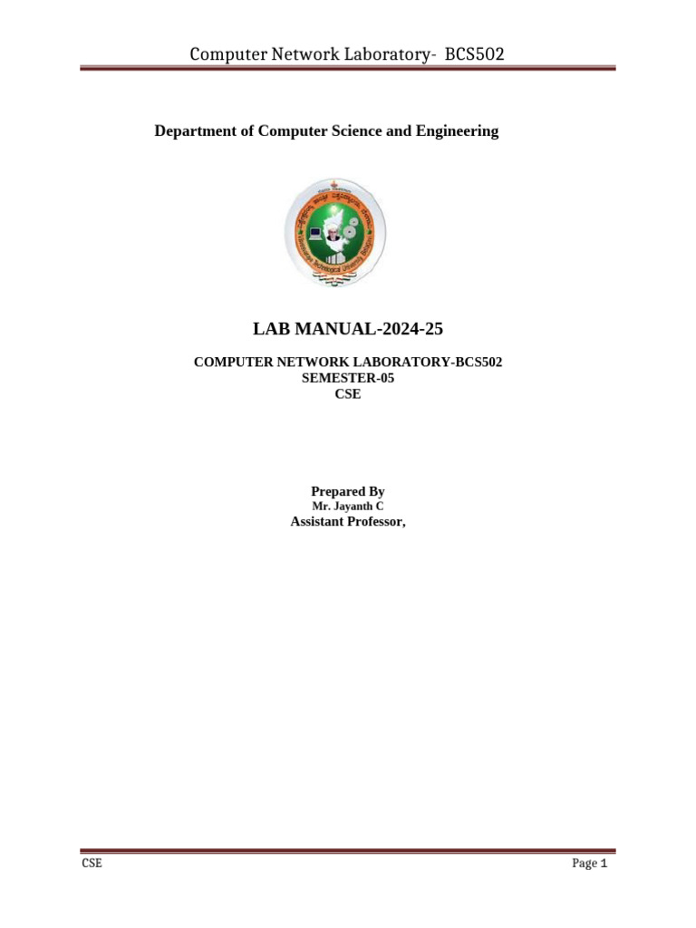 5 Sem Cse Computer Networks Lab Manual BCS502 | PDF | Computer Network ...