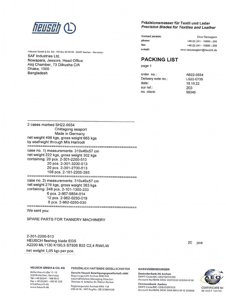 Details Packing List | PDF