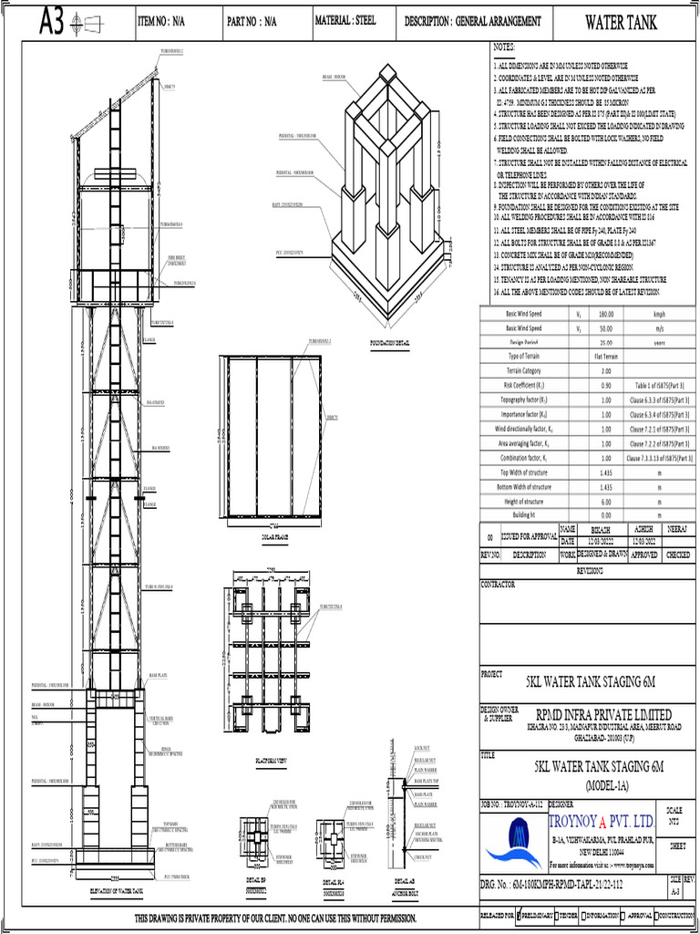 5KL Water Tank Design and Details | PDF | Civil Engineering ...