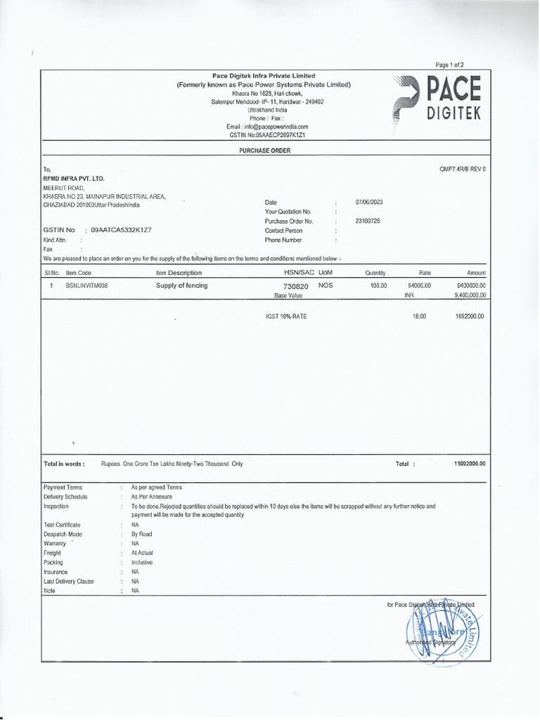 Pace Fencing Order | PDF