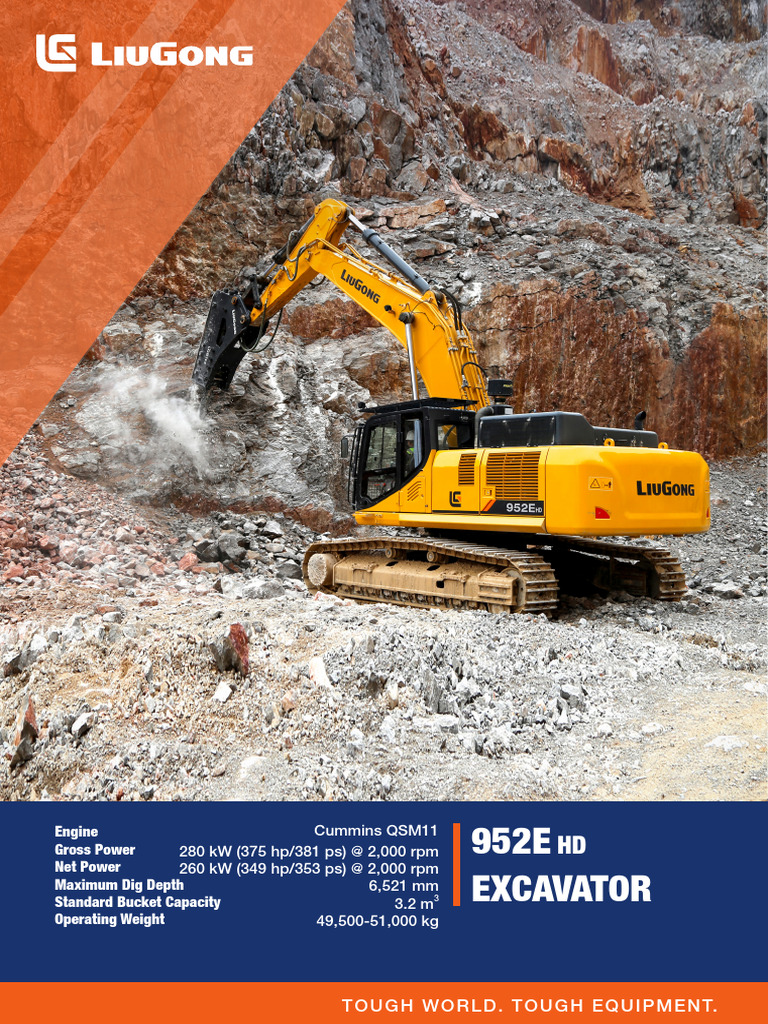 LiuGong 952E Excavator Specifications | PDF | Horsepower | Vehicles
