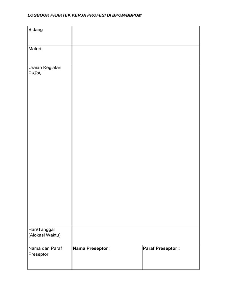 Format Logbook Pkpa Bpom Fix | PDF