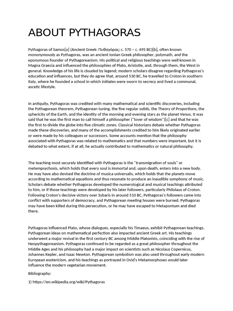 ABOUT PYTHAGORAS | PDF | Pythagoras