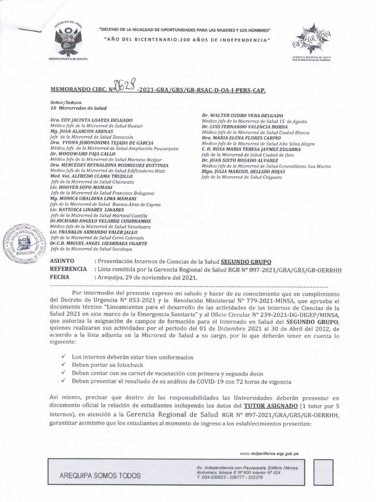 2021-Memorando #0628-2021-Carta de Presentacion Internos Del Segundo Grupo | PDF