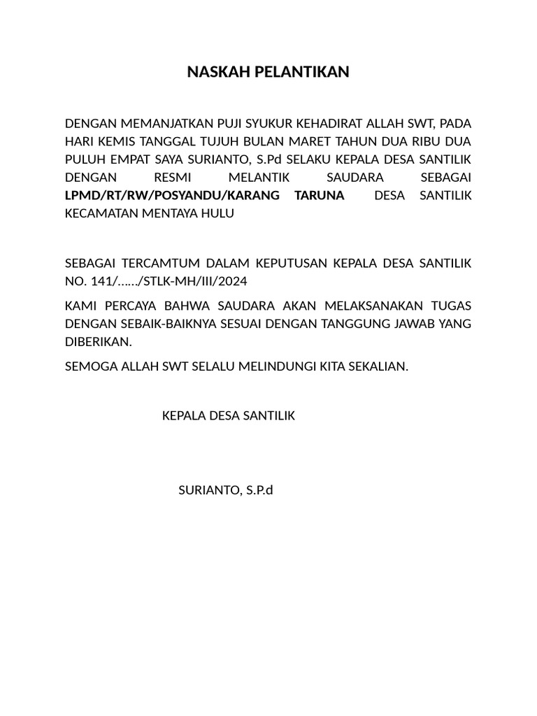 Naskah Pelantikan | PDF