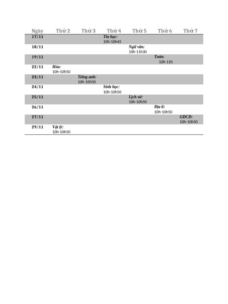 LỊCH THI HKI | PDF