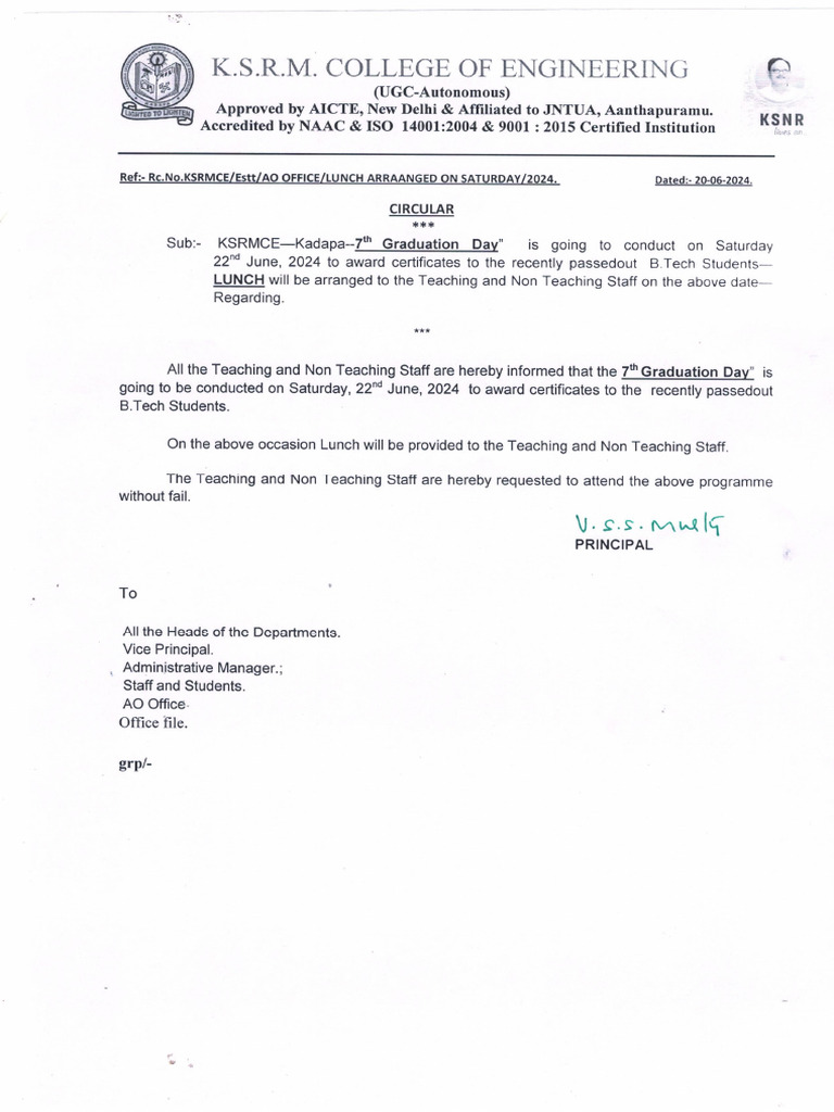 Lunch Arrangement On 7th Graduation Day | PDF