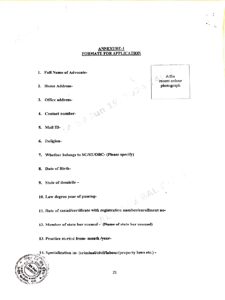 Advocate Empanelment Application Format | PDF