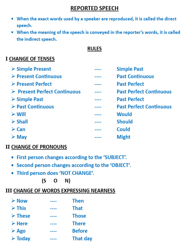 Reported Speech Notes | PDF