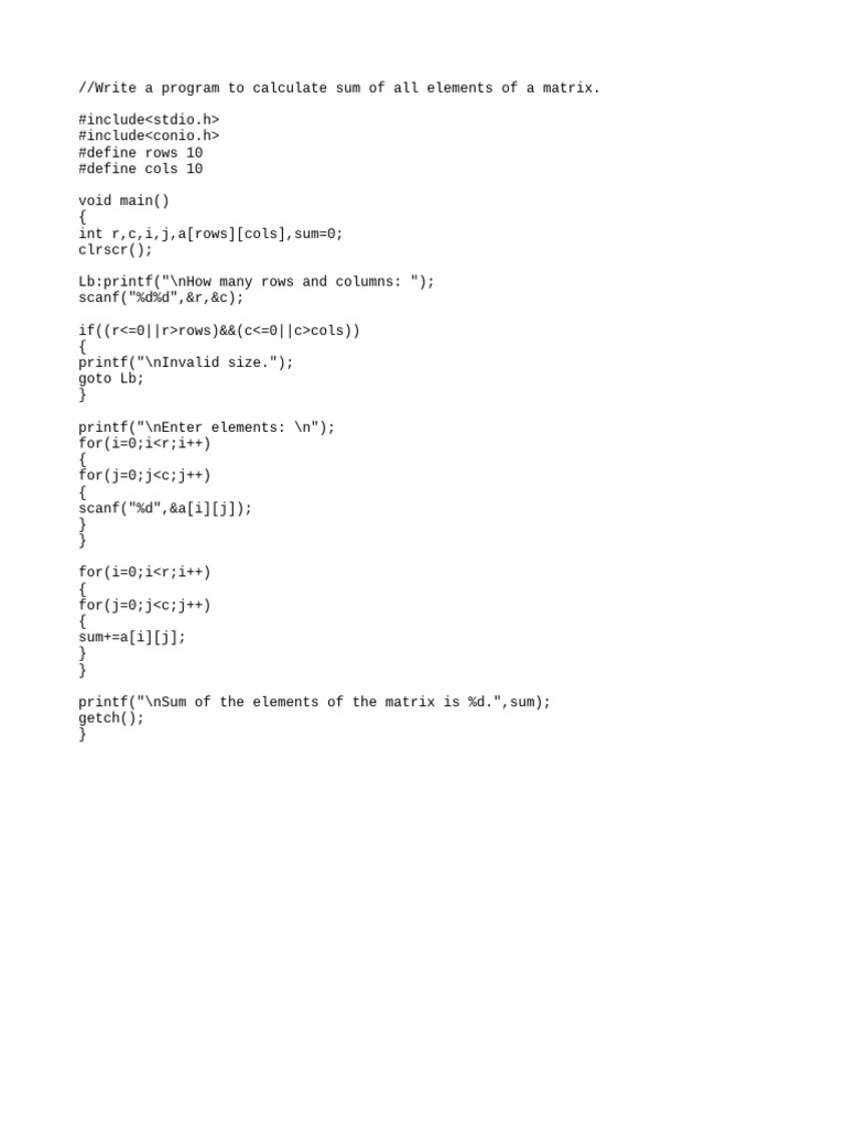 Matrix Sum Calculation Program | PDF