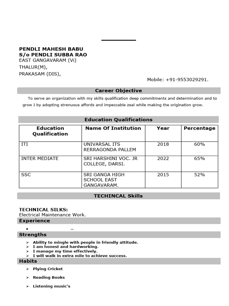 Resume of Pendli Mahesh Babu | PDF
