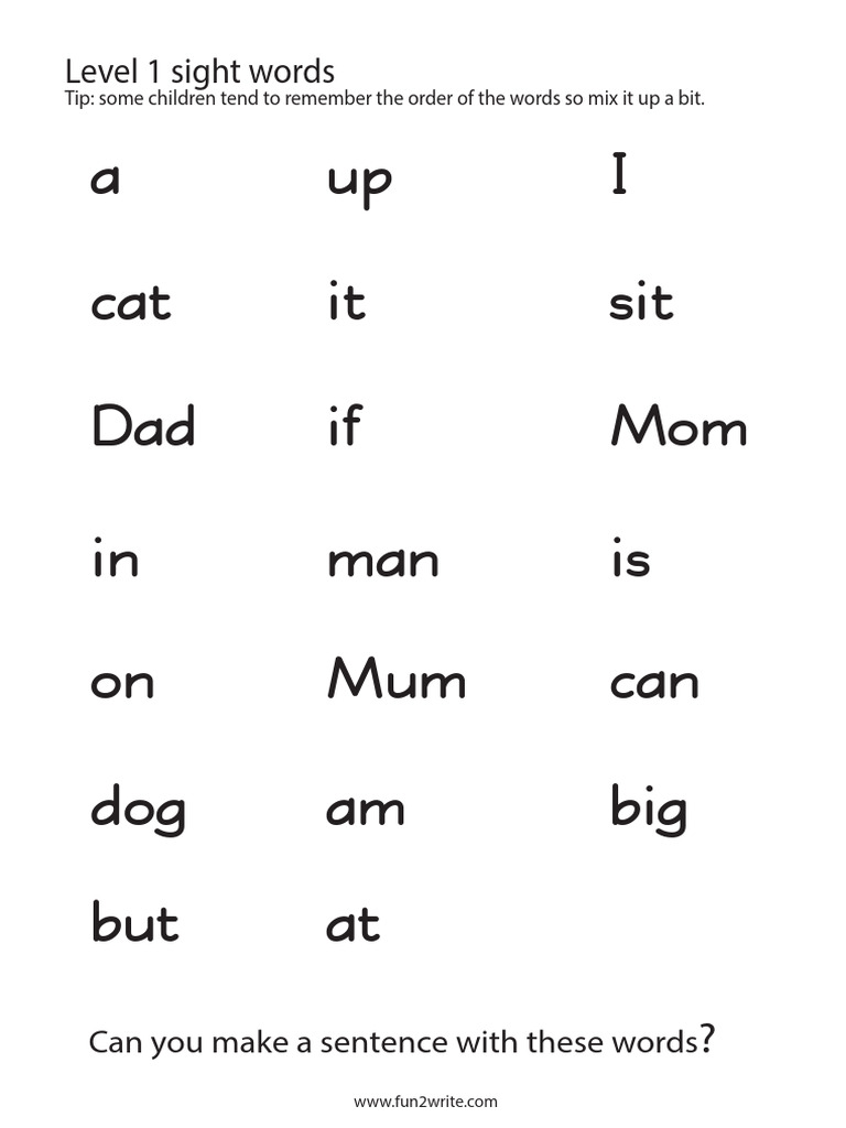 Sight Words Level 1 | PDF
