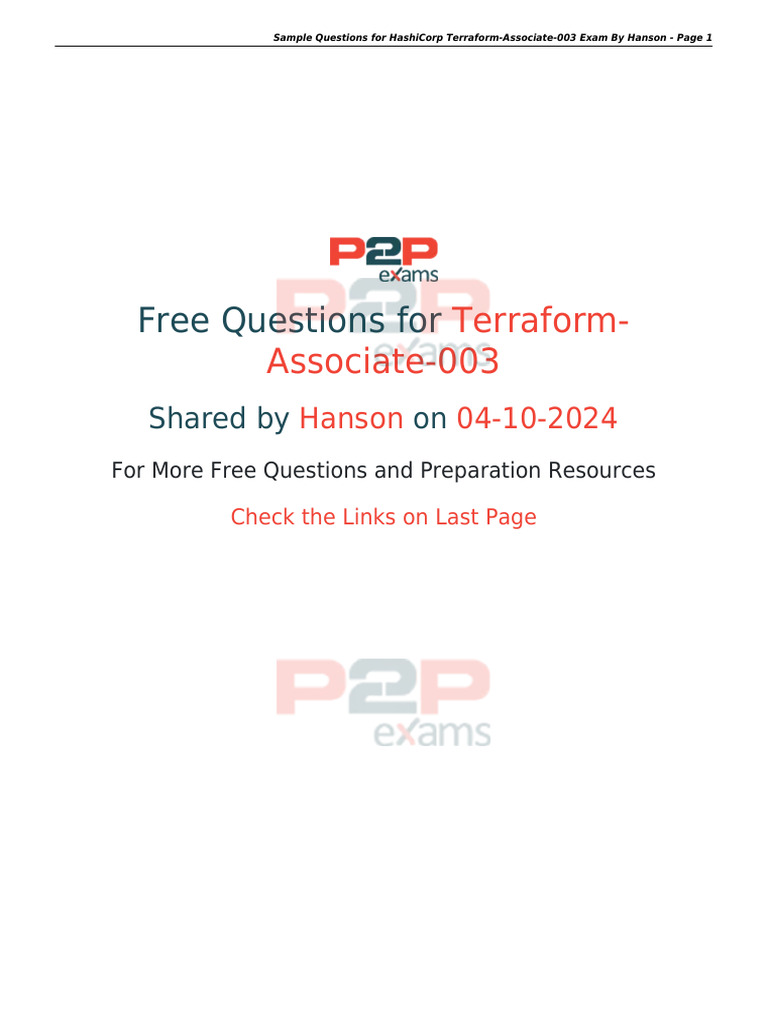 Free Terraform Associate 003 Exam Questions Pdf Cloud Computing Multiple Choice