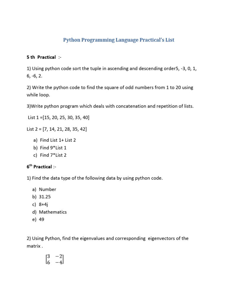 Python Practical List For Sep | PDF