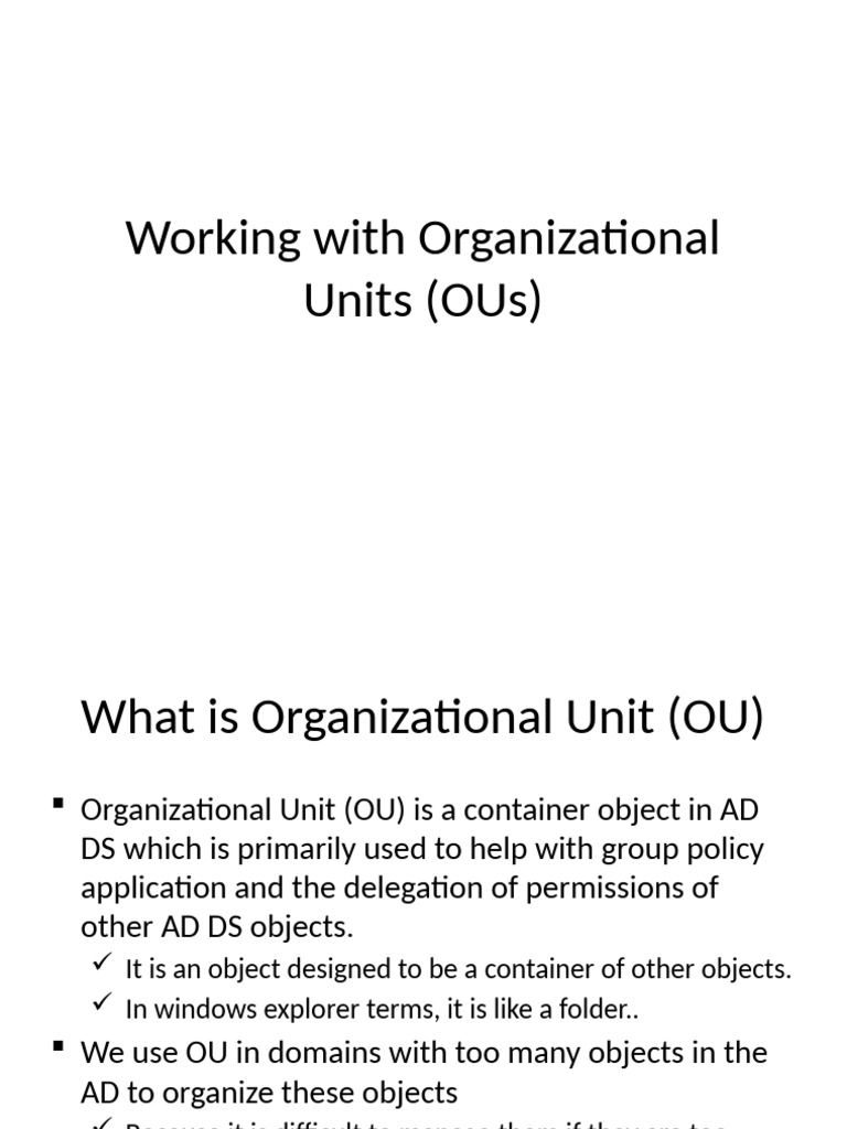 07 Working With Organizational Units (OUs) | PDF | Group Policy | Software