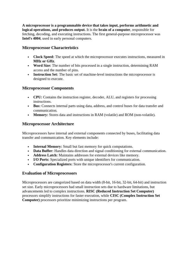A Microprocessor Is A Programmable Device That Takes Input | PDF