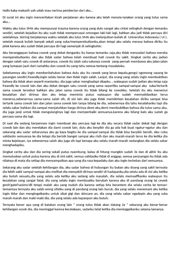 Hallo Kaka Makasih Yah Udah Mau Nerima Pemberian Dari Aku | PDF