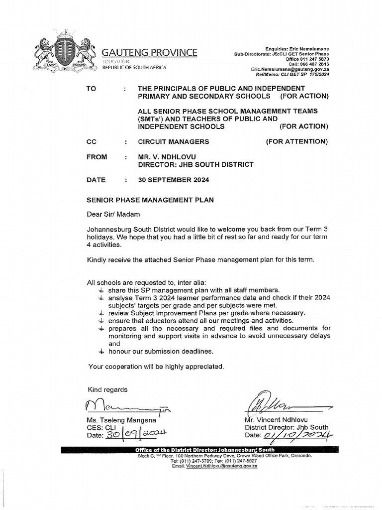 Senior Phase Term 4 Management Plan 2024 | PDF | Educational Assessment ...