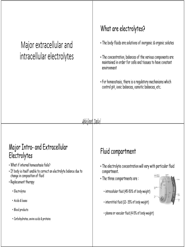 Intra and Extracellular Electrolytes | PDF | Homeostasis | Sodium