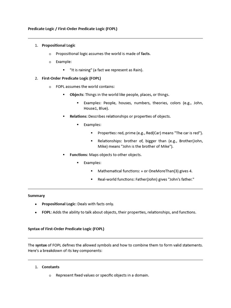 Unit 3 AI | PDF | First Order Logic | Logic