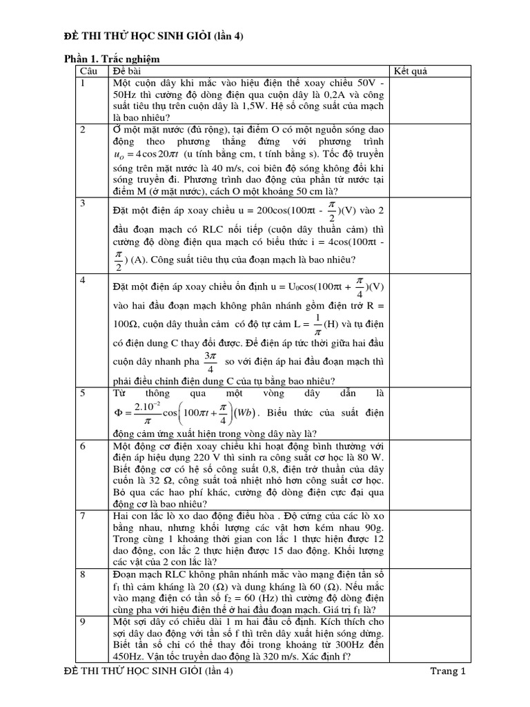 De Thi Thu Lan 4 Dap An | PDF