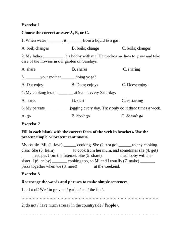 English Grammar Exercises for Beginners | PDF | Foods