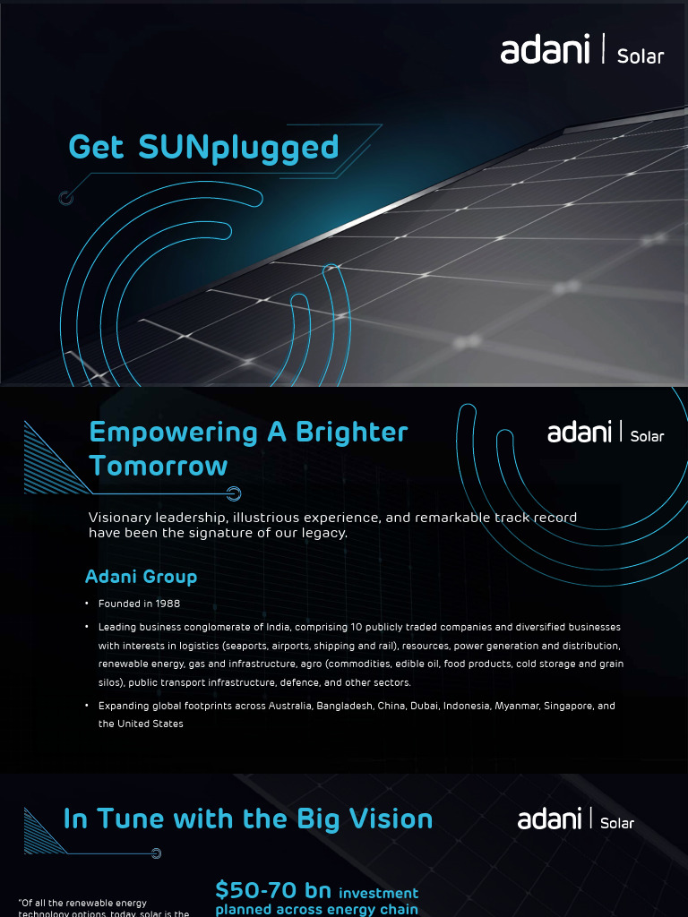 Adani Solar Company Overview | PDF | Photovoltaics | Solar Panel