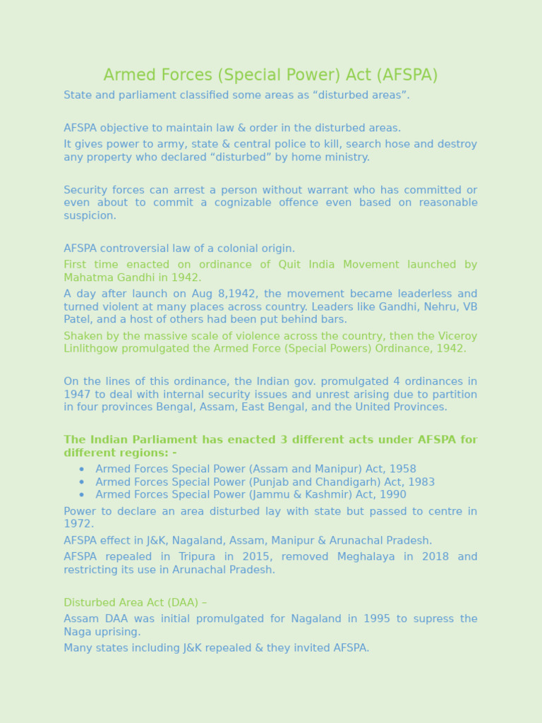 Armed Forces (Special Power) Act (AFSPA) | PDF