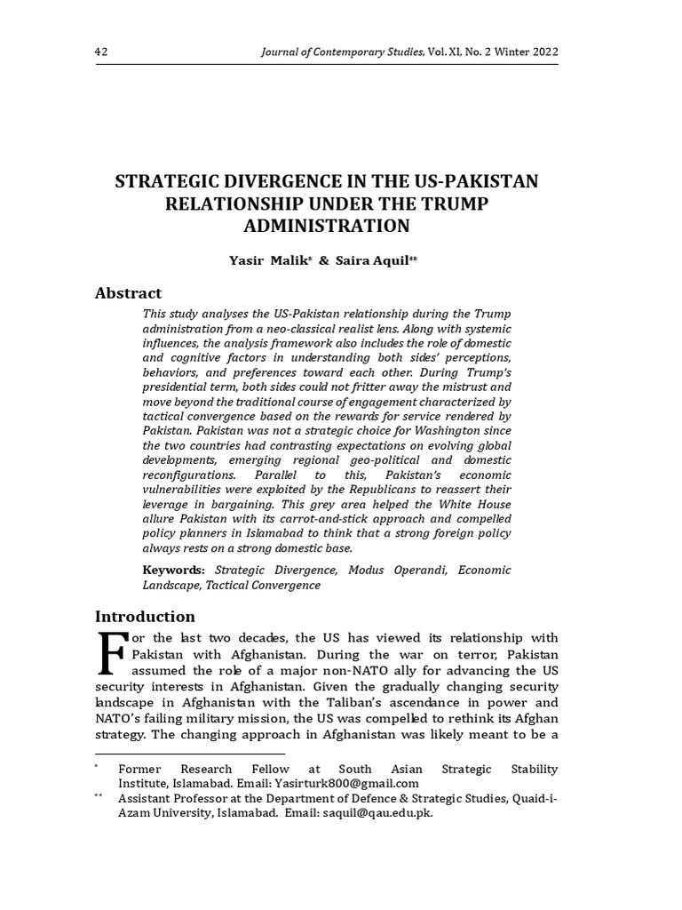 Strategic Divergence in Us Pak Ties | PDF