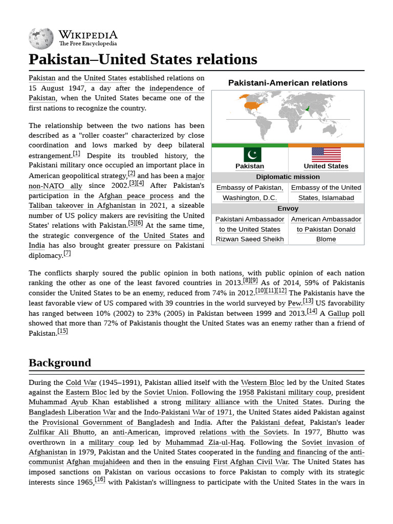 Pakistan-United States Relations | PDF | Zulfikar Ali Bhutto | Pakistan