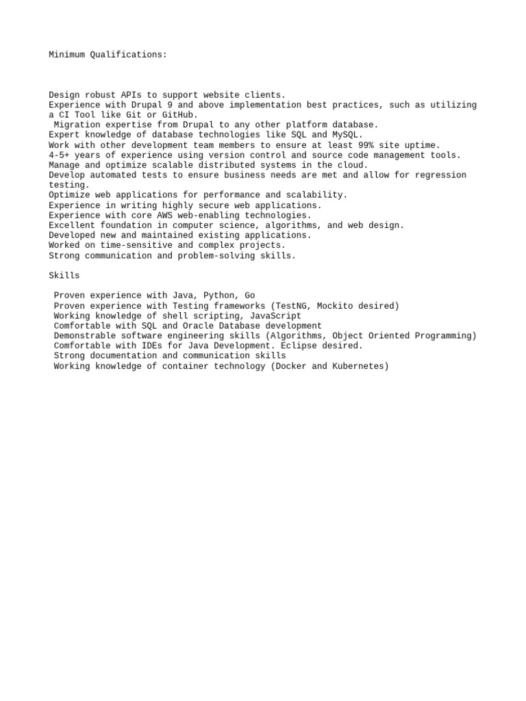 Back End Developer JD | PDF