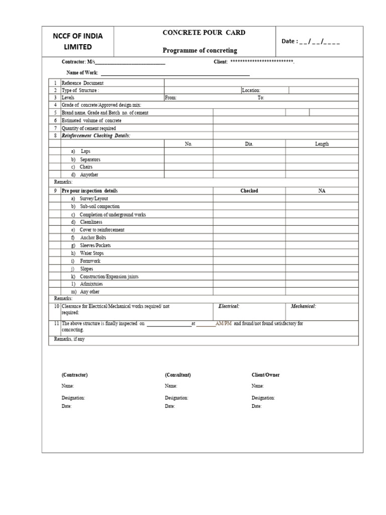 Concrete Pour card | PDF