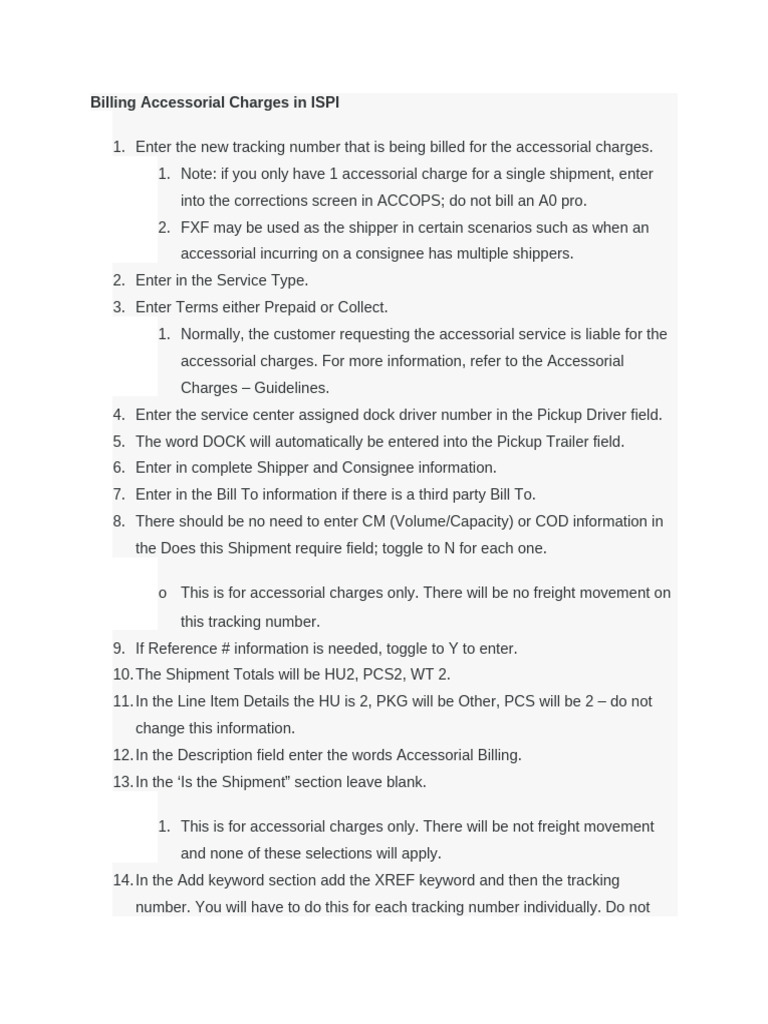 Billing Accessorial Charges in ISPI | PDF | Cargo | Freight Transport