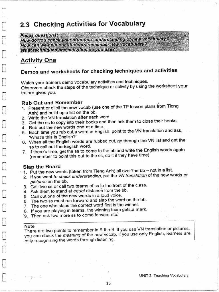 games checking activities vocabulary | PDF