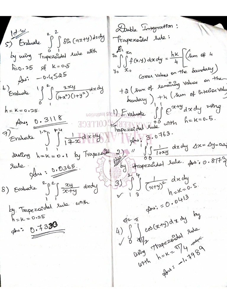 Double Integral Trapezoidal Rule | PDF