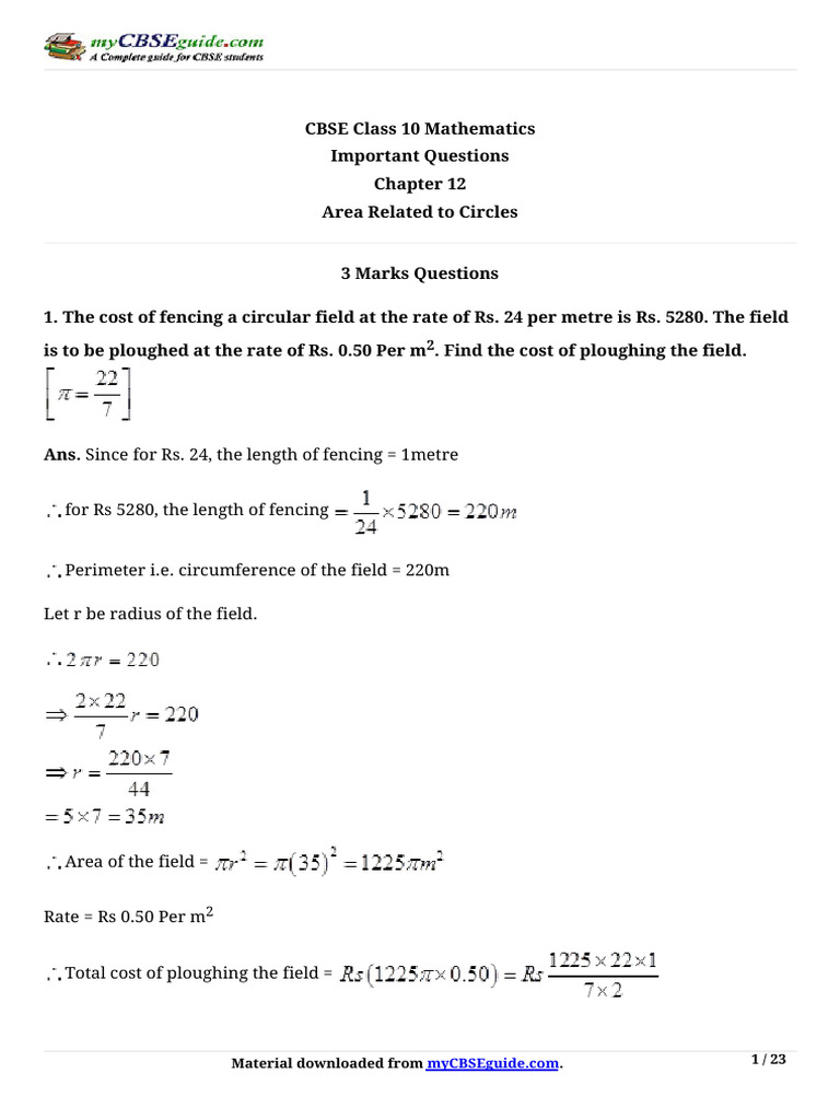 10_math_imp_ch12_3 | PDF | Area | Circle